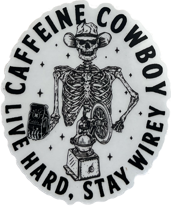 Caffeine Cowboy Sticker - Whiskey Morning Coffee